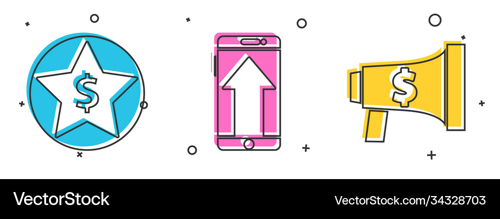 Set star and dollar smartphone mobile phone Vector Image