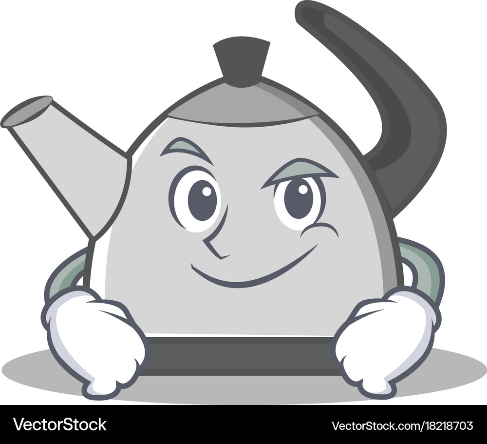 Smirking kettle character cartoon style Royalty Free Vector