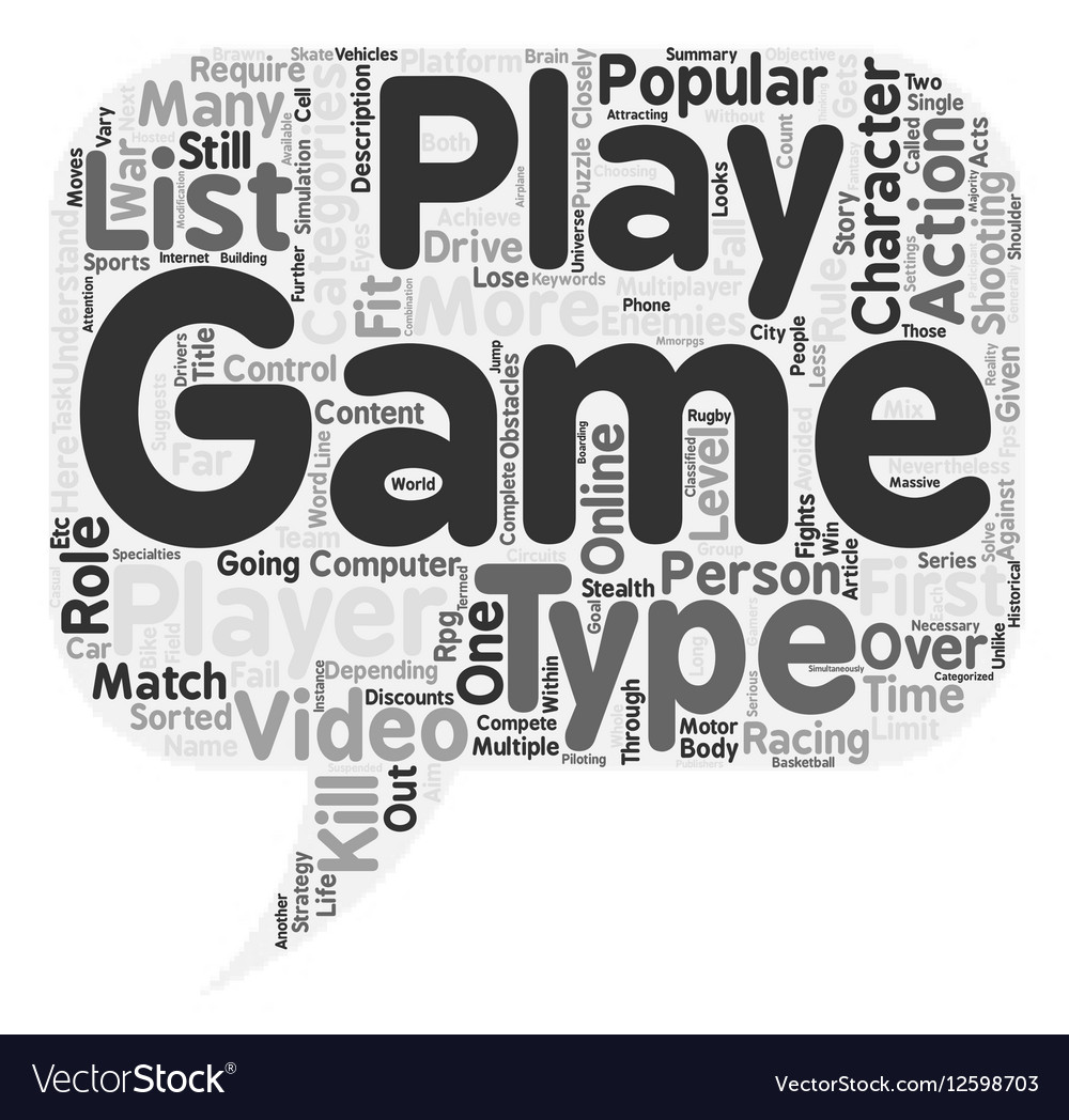 Types Of Video Games text background wordcloud Vector Image