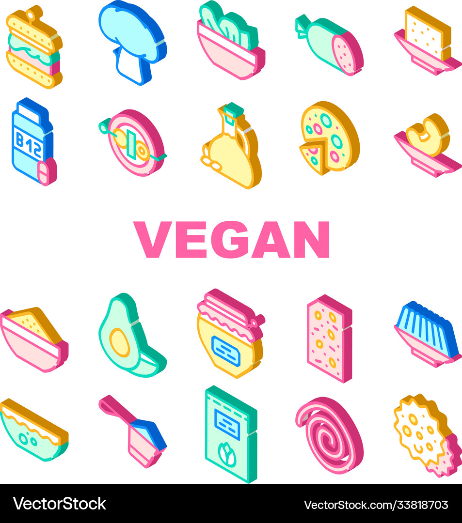 Vegan menu restaurant collection icons set Vector Image