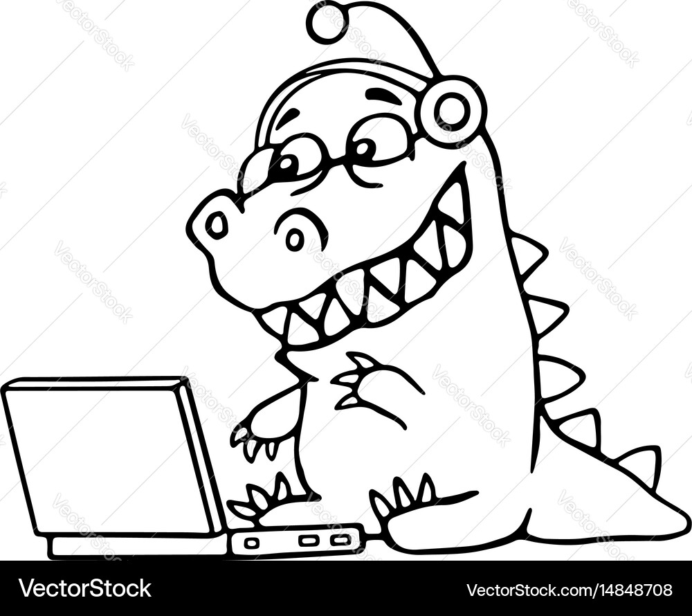 Cartoon croc played on laptop Royalty Free Vector Image