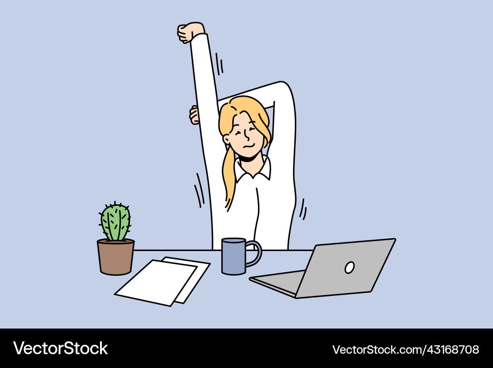 Female employee stretching at workplace Royalty Free Vector
