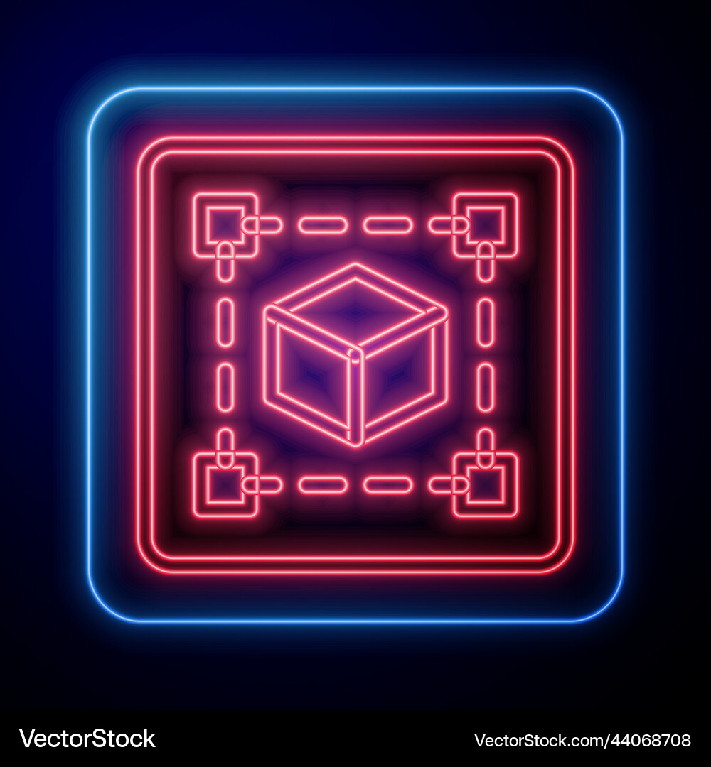 Glowing neon geometric figure cube icon isolated Vector Image