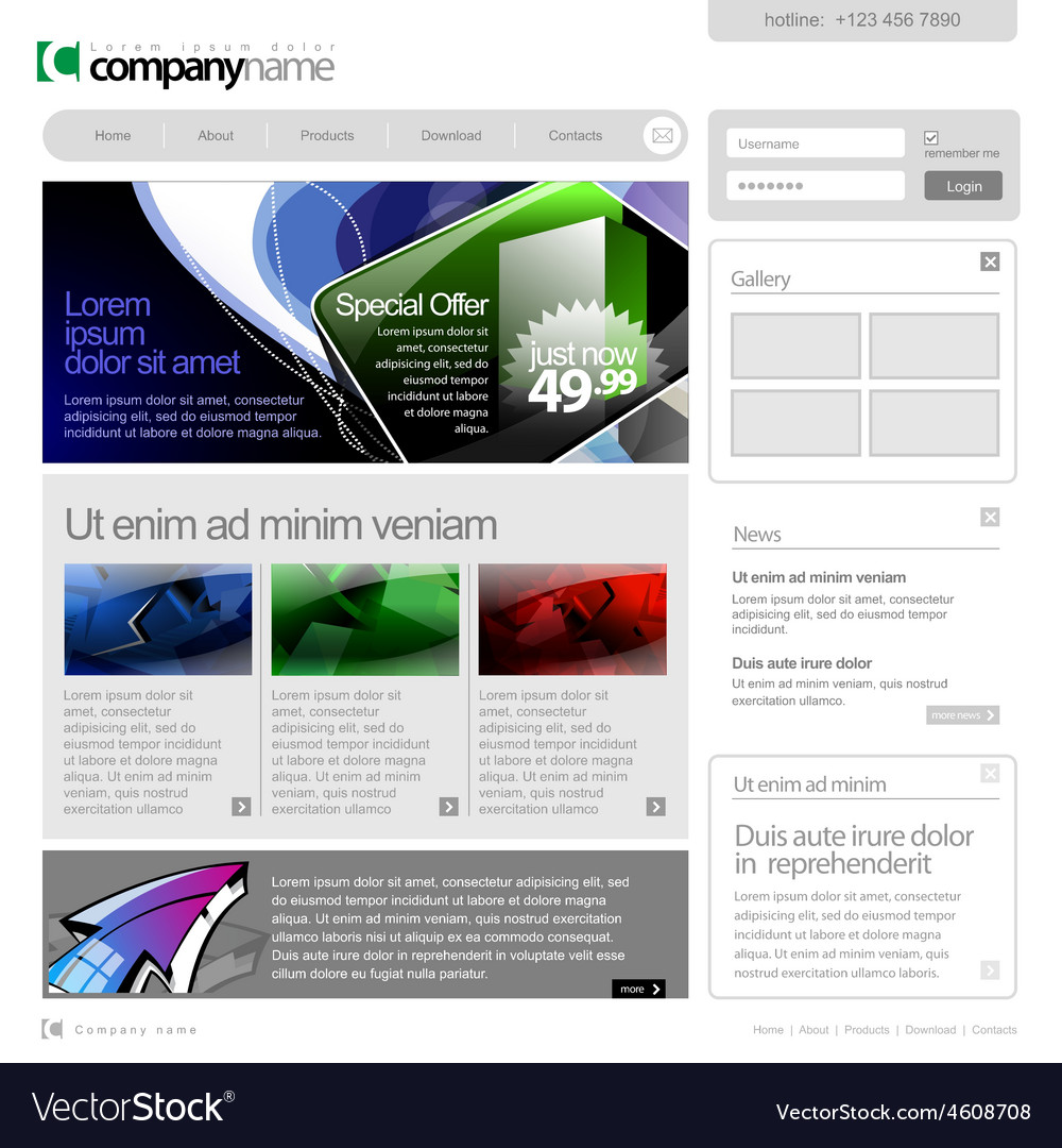 Gray website template 960 grid Royalty Free Vector Image