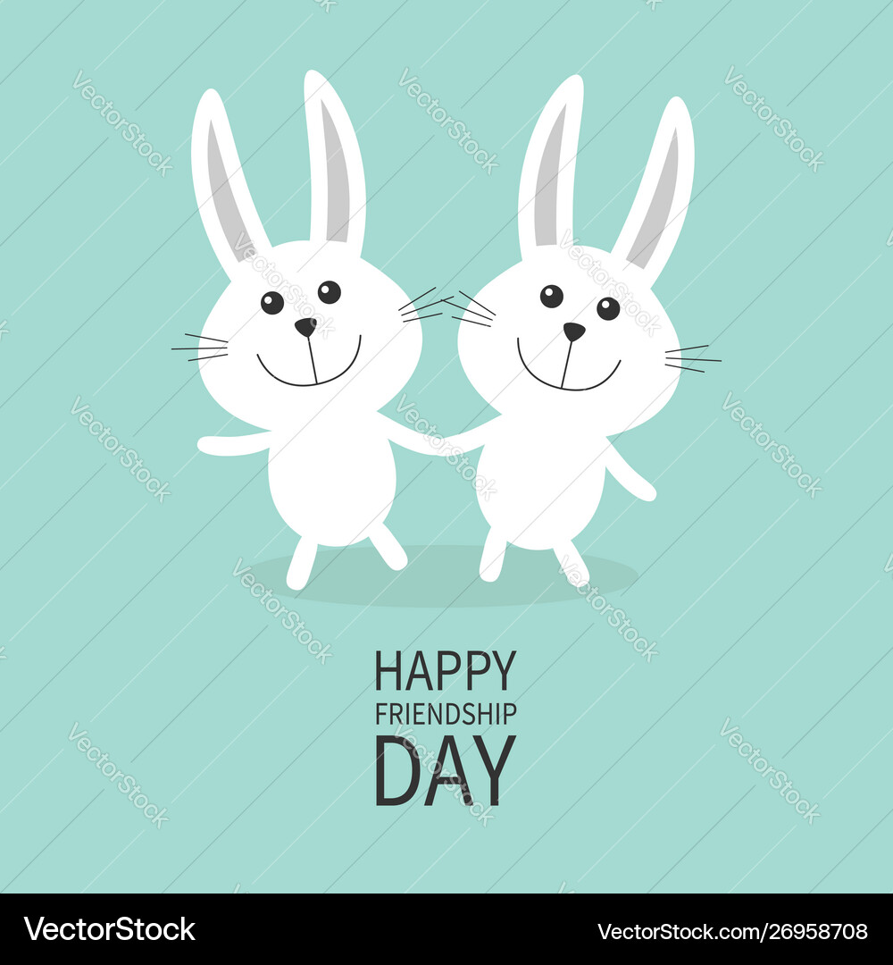 Happy friendship day two white bunny rabbit Vector Image