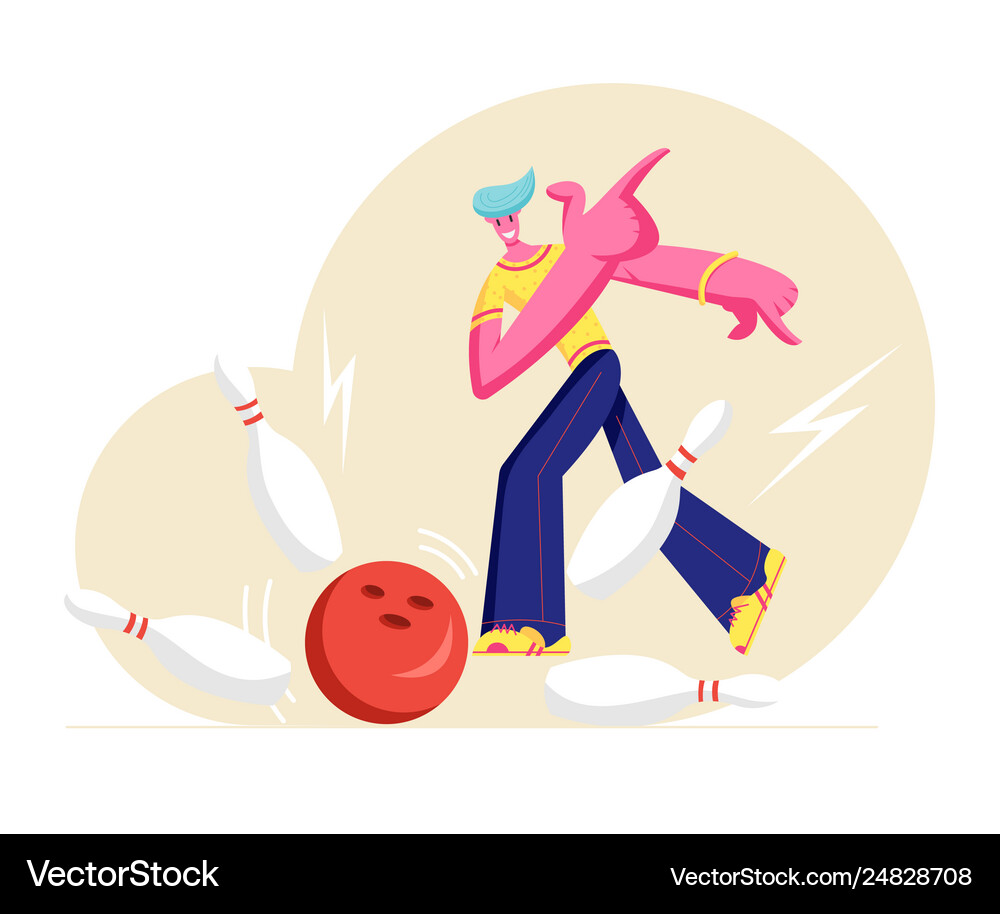 Male character throw ball hitting strike bowling Vector Image