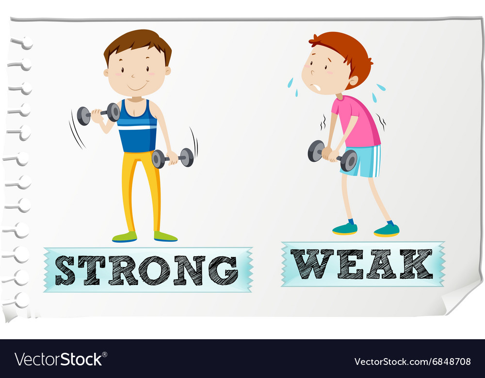 Opposite Adjectives With Strong And Weak Vector Image