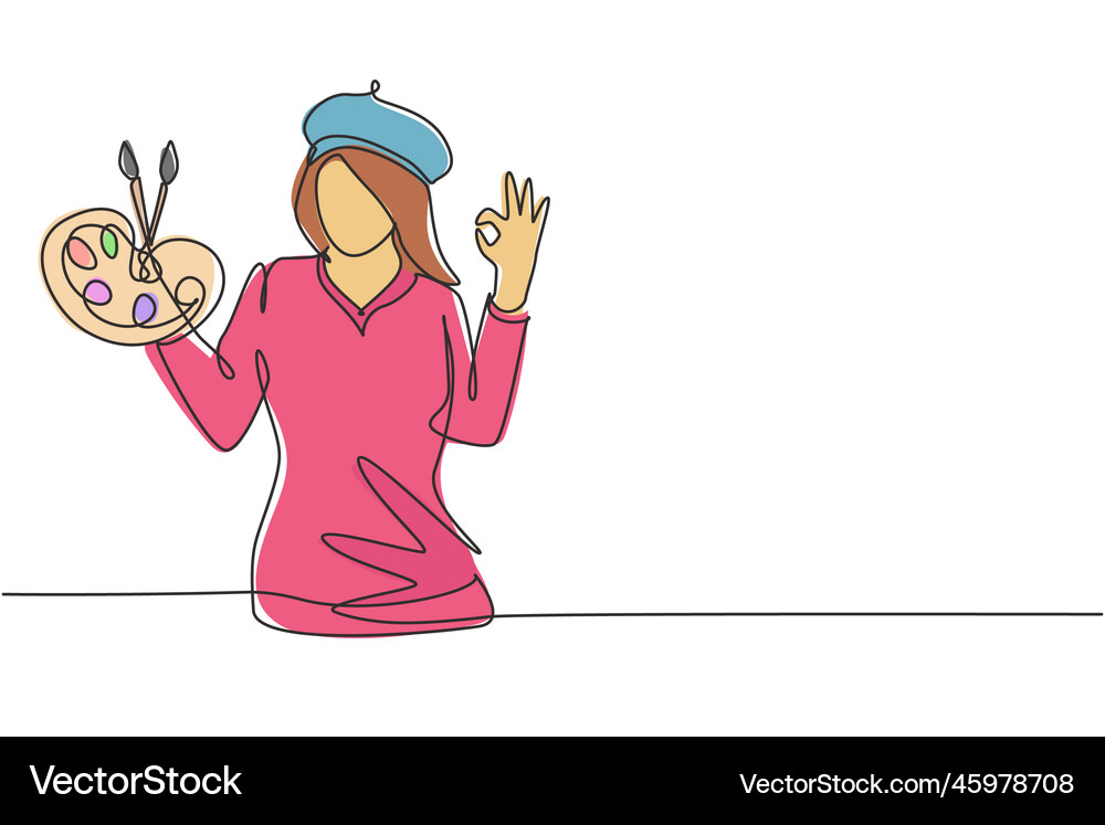 Single one line drawing female artist painter Vector Image