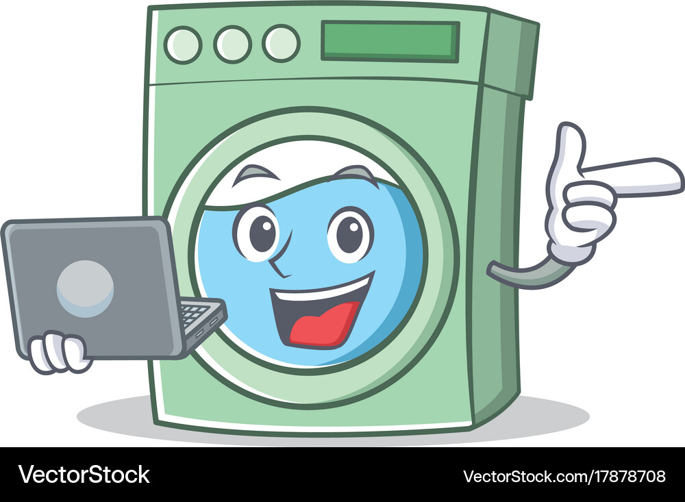 With laptop washing machine character cartoon Vector Image