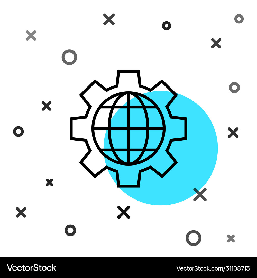 Black line globe earth and gear or cog icon Vector Image