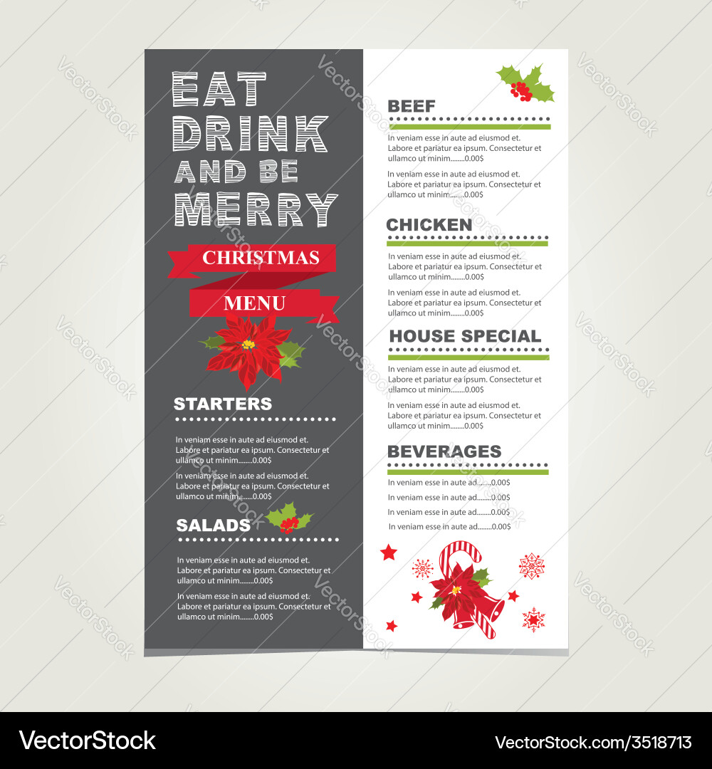 Christmas restaurant and party menu invitation Vector Image