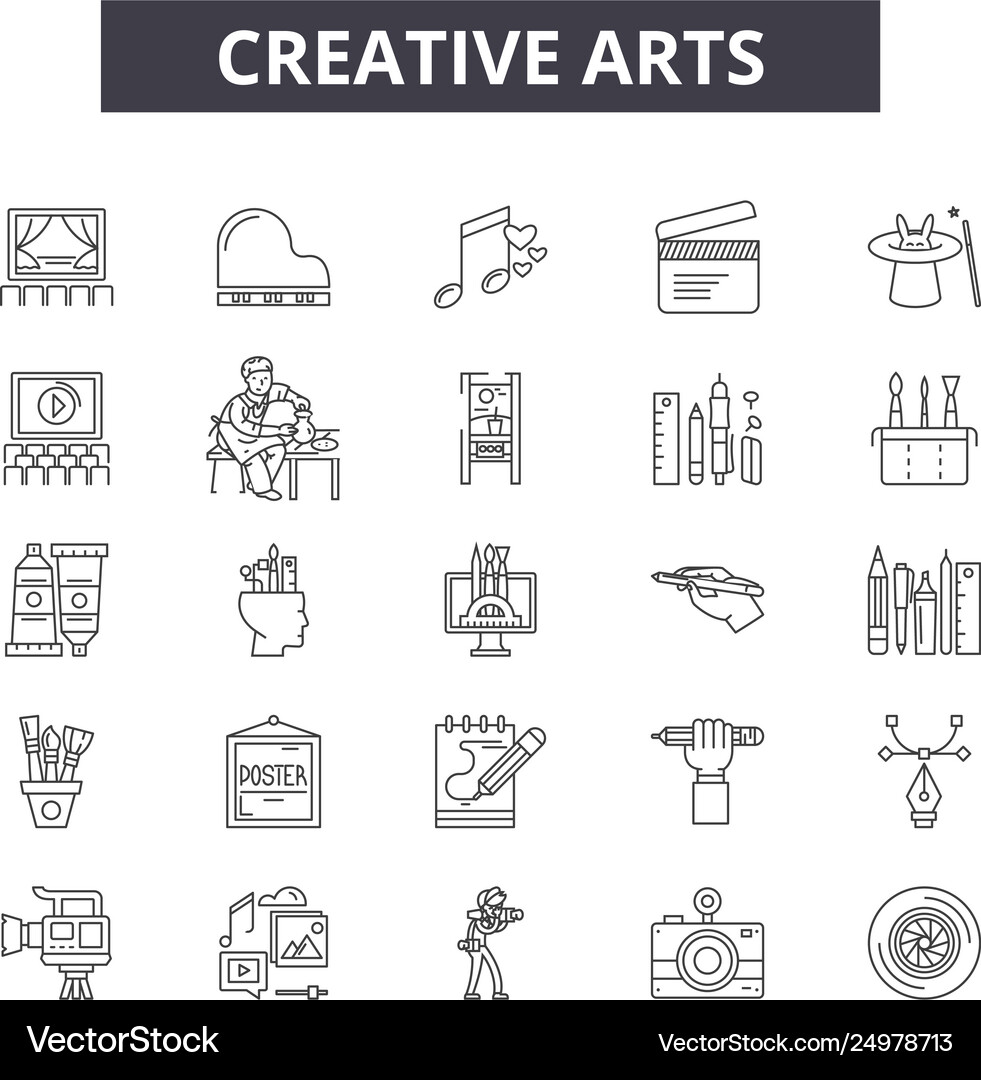Creative arts line icons signs set Royalty Free Vector Image