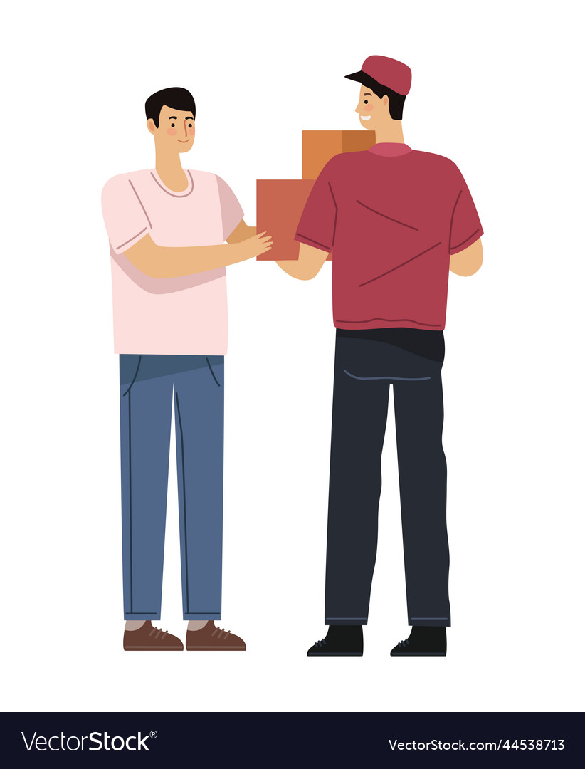 Delivery worker and client Royalty Free Vector Image
