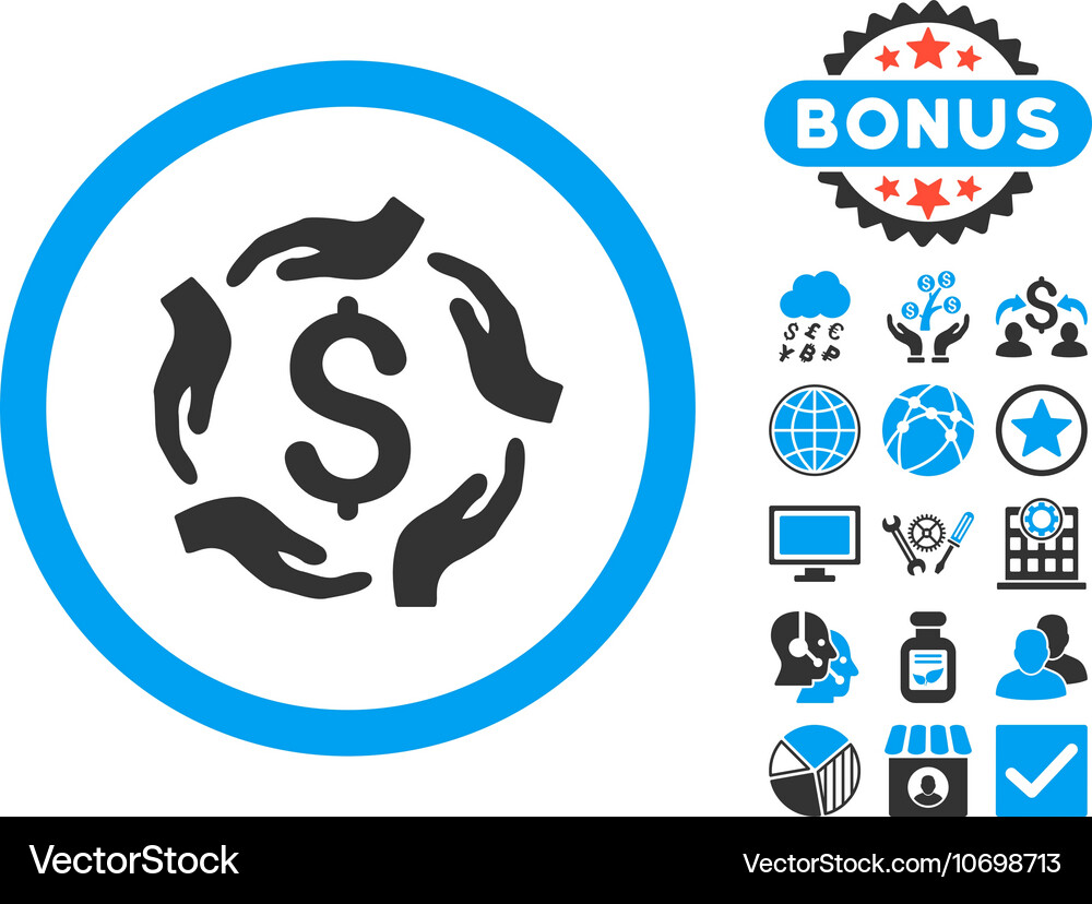 Dollar care hands flat icon with bonus Royalty Free Vector