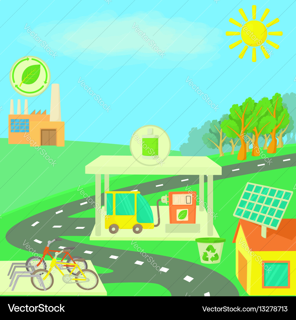 Ecology concept landscape cartoon style Royalty Free Vector