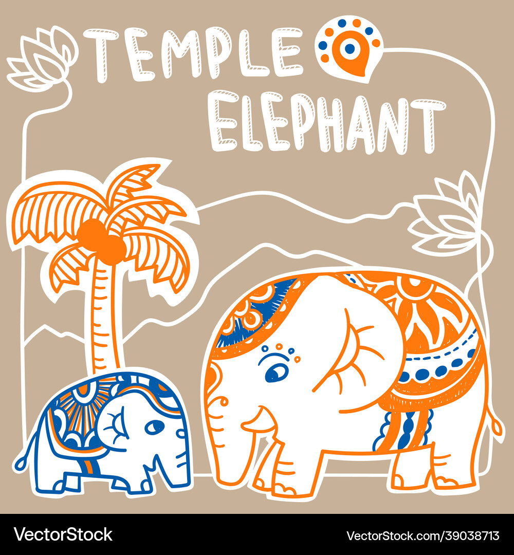 Hand draw india elephant style stock Royalty Free Vector
