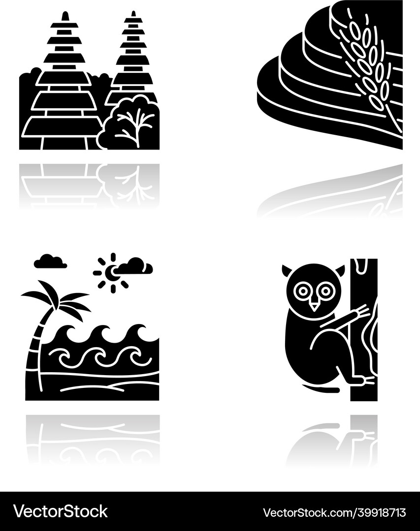 Indonesia drop shadow black glyph icons set Vector Image