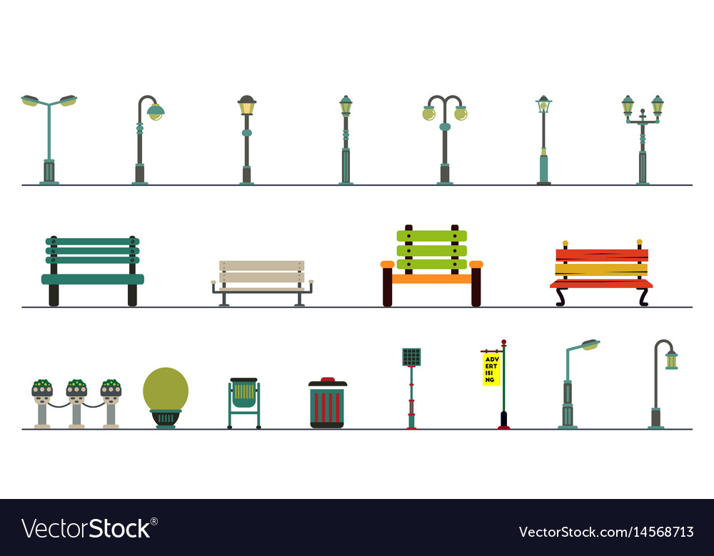 Light posts and outdoor elements for construction Vector Image