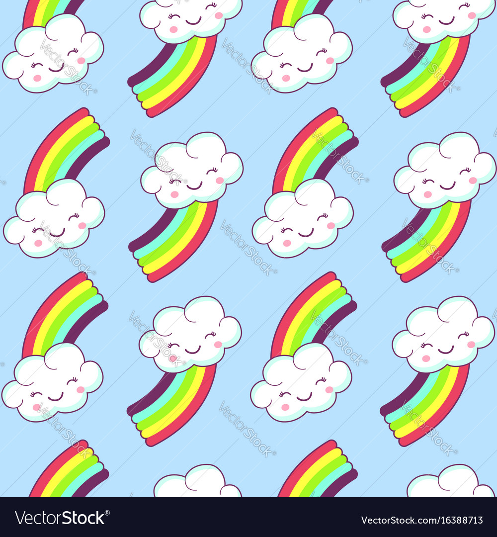 Seamless pattern with cloud and rainbow Royalty Free Vector