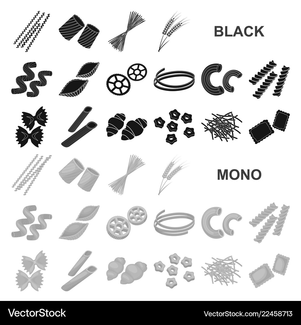 Types pasta black icons in set collection Vector Image