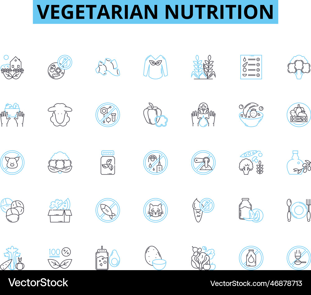 Vegetarian nutrition linear icons set vegetables Vector Image
