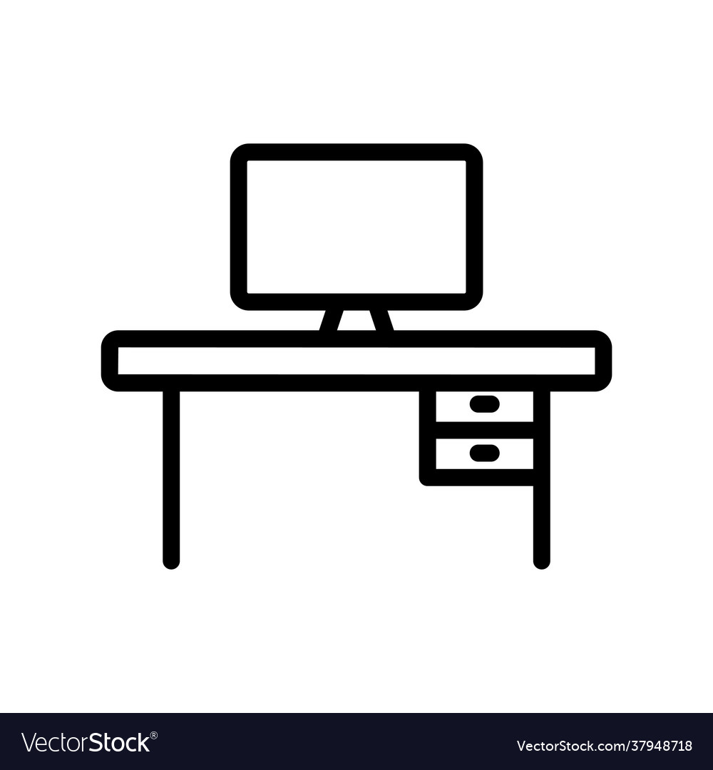 Desk and computer line icon workplace home Vector Image
