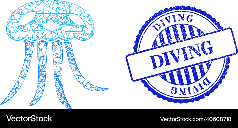 Distress diving seal and hatched jellyfish web Vector Image