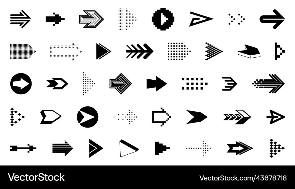 Diverse arrow cursors set different shapes styles Vector Image