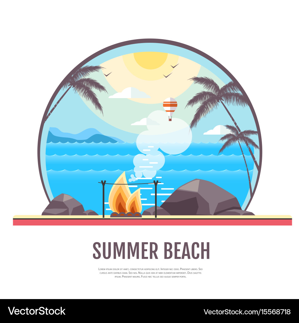 Flat style design of summer beach landscape Vector Image