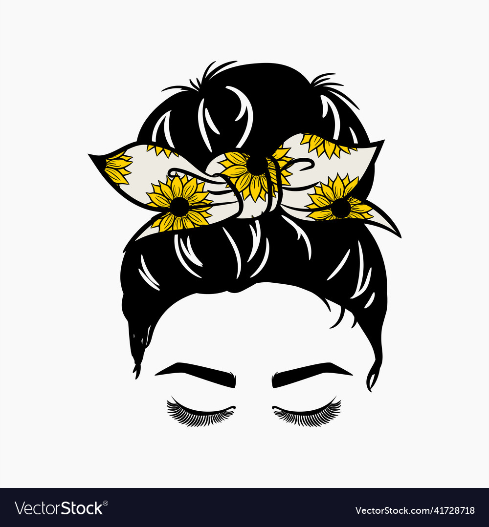 Messy Bun Momlife Girl Silhouette With Sunflower Vector Image