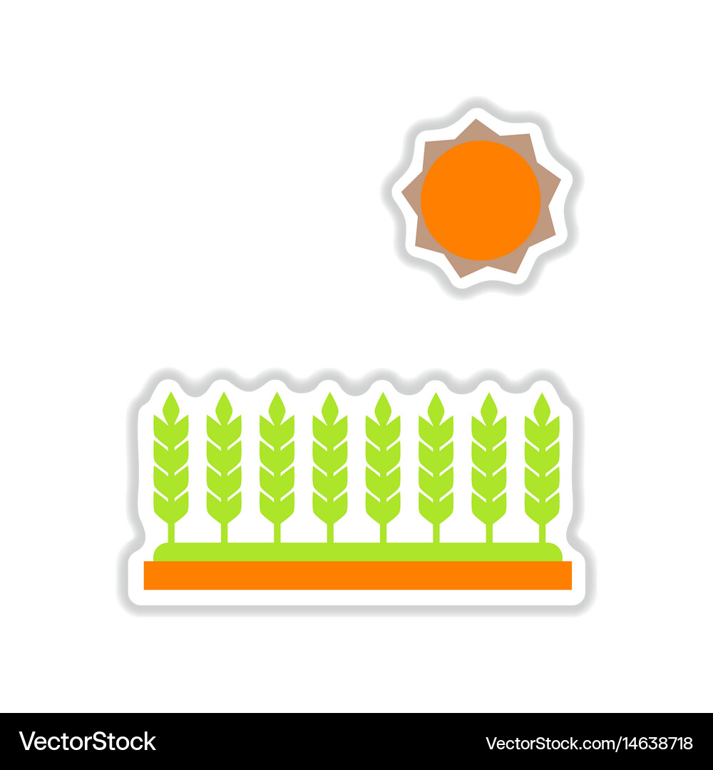 Paper sticker on white background wheat field Vector Image