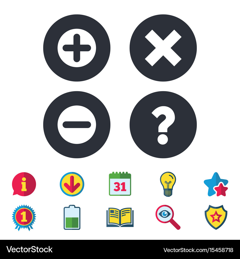Plus and minus icons question faq symbol Vector Image