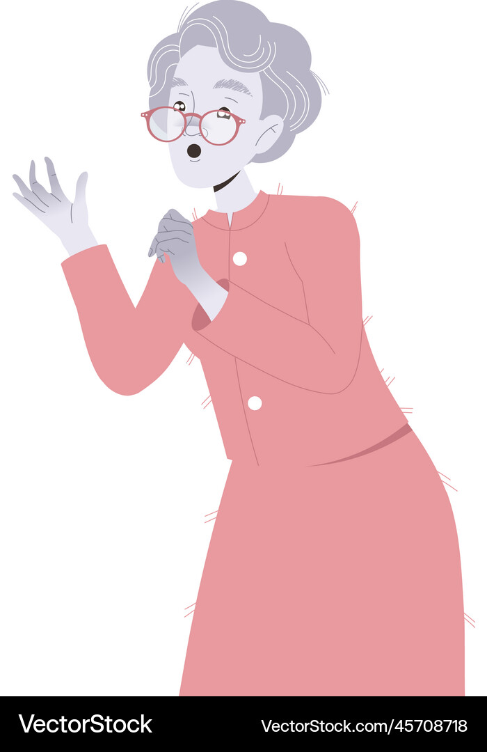 Senior woman character shouting for help gesturing