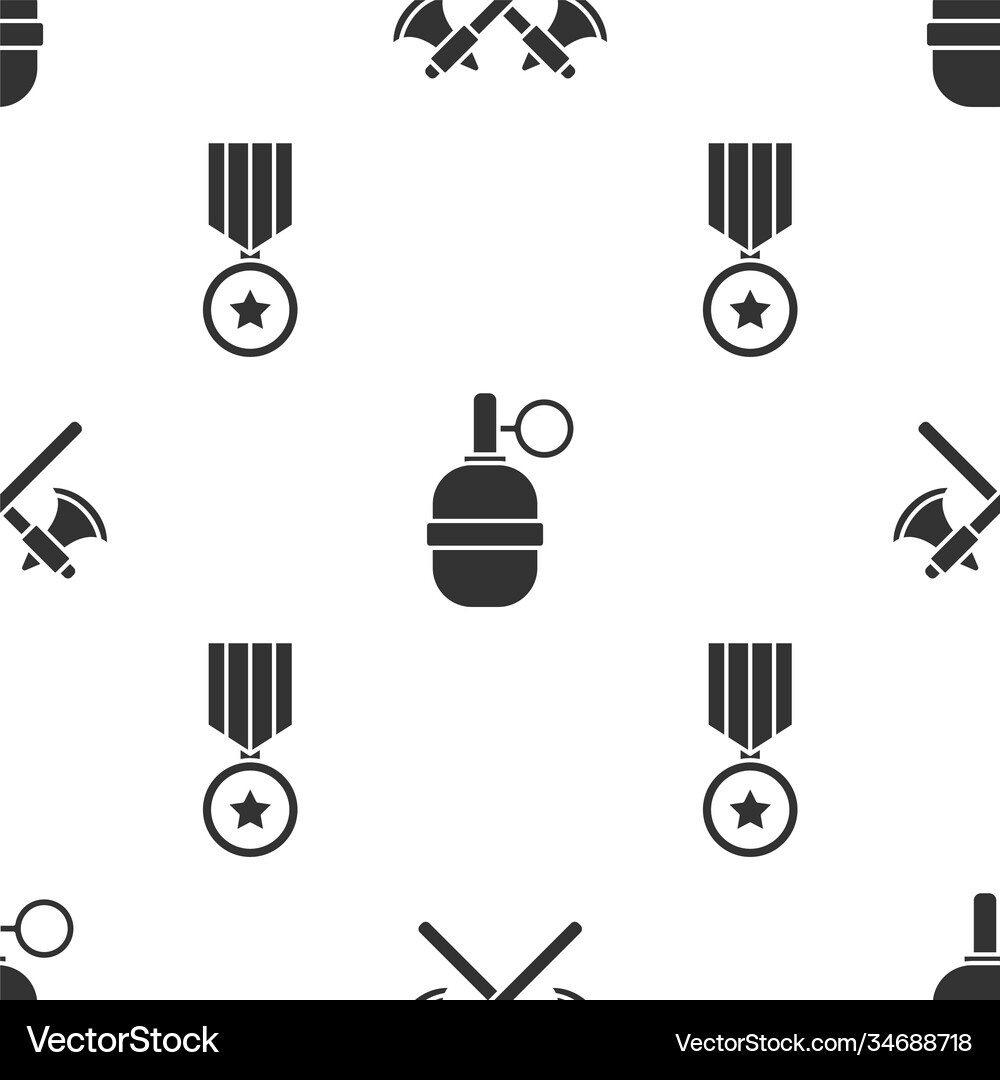 Set crossed medieval axes hand grenade Royalty Free Vector
