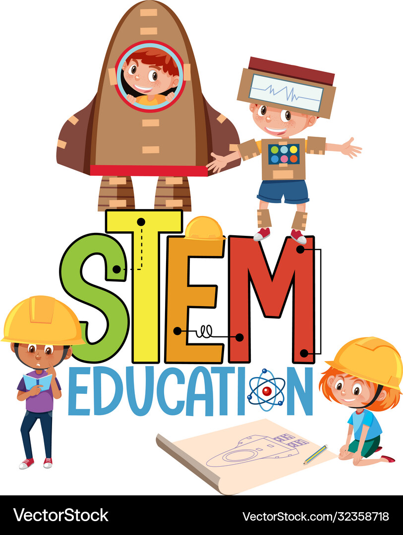 Stem education logo with kids wearing engineer Vector Image