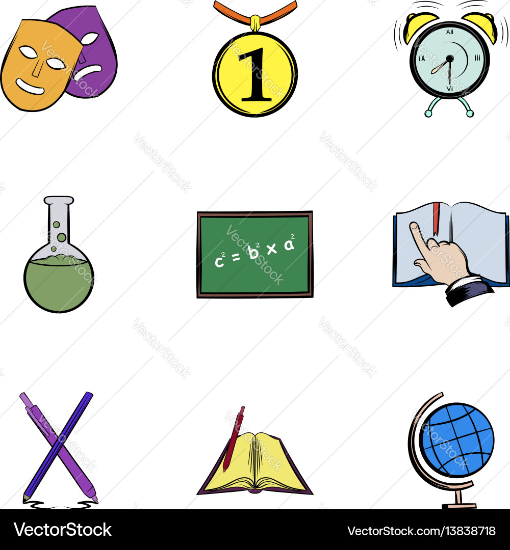 Student icons set cartoon style Royalty Free Vector Image
