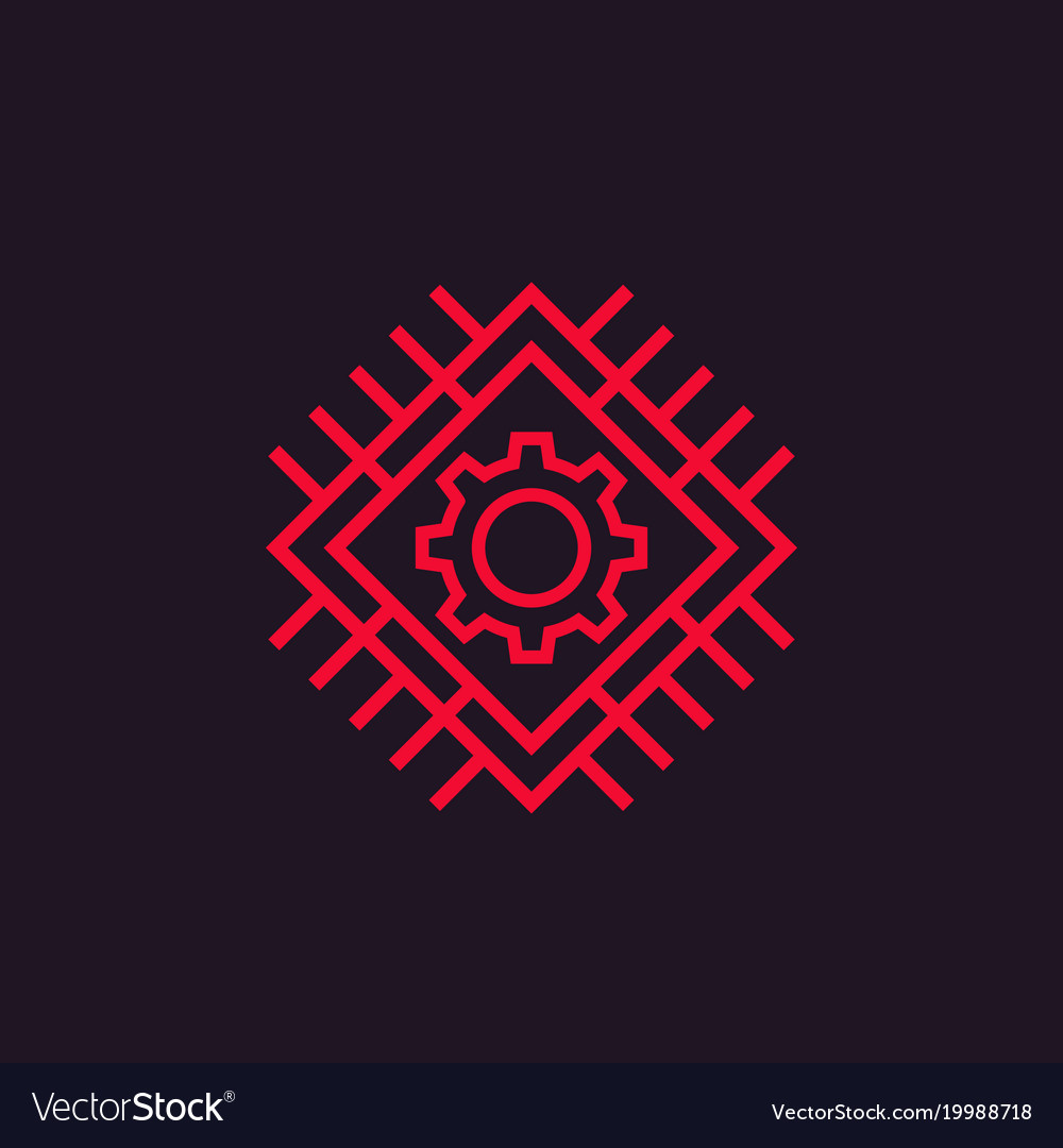 Technology linear icon chipset and gear Royalty Free Vector