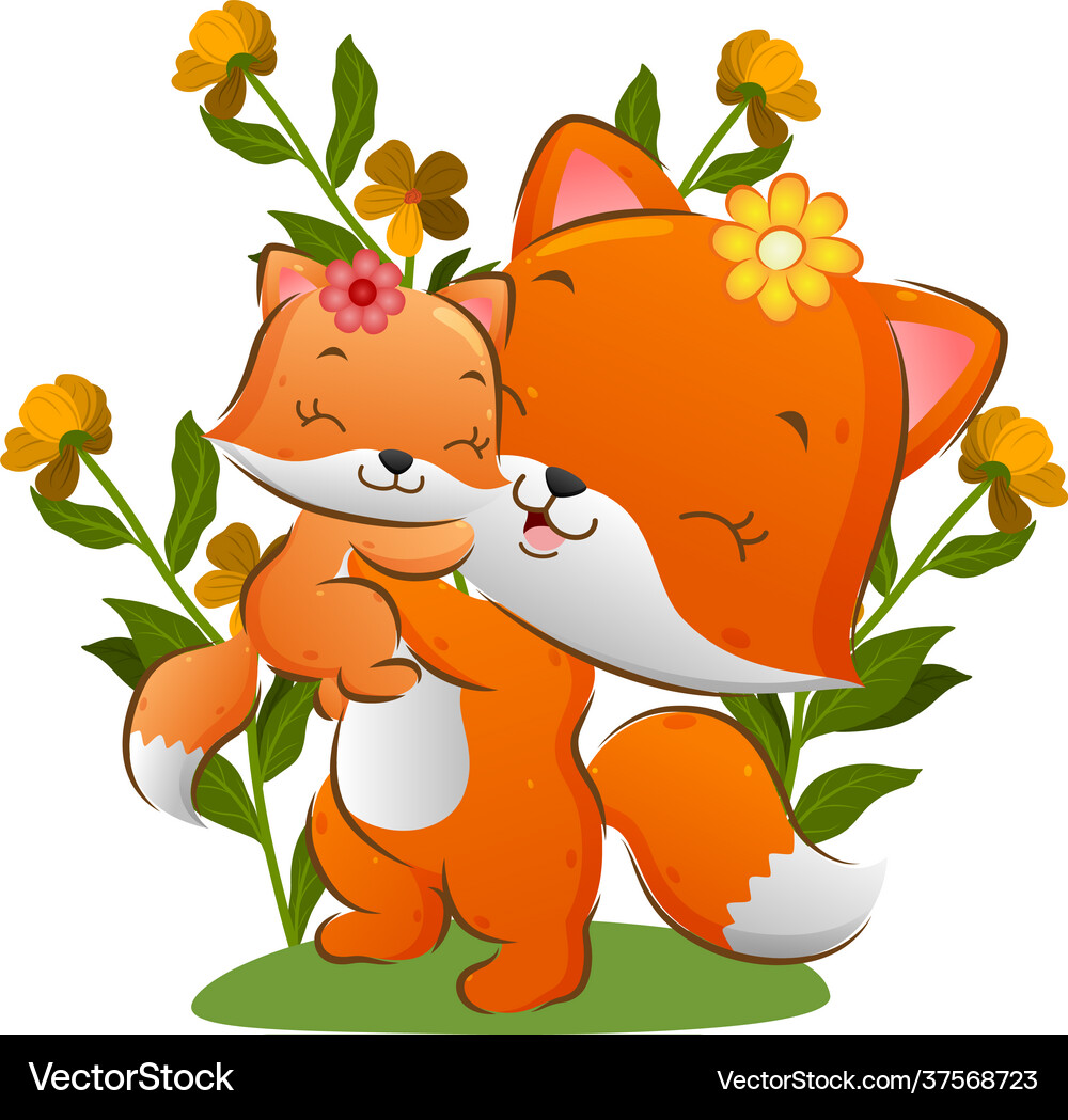 Big fox is lifting little baby fox Royalty Free Vector Image