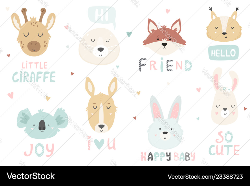 Big set hand drawn cute animals ant text Vector Image