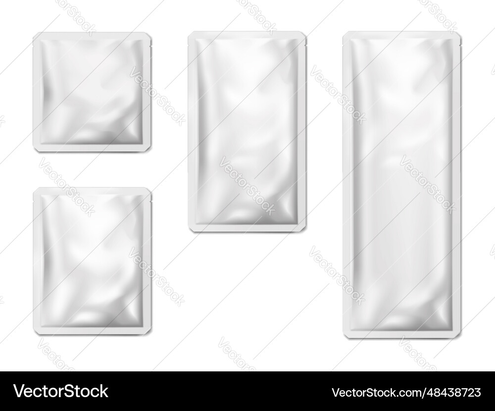 Blank white sachet packet with tear notches Vector Image