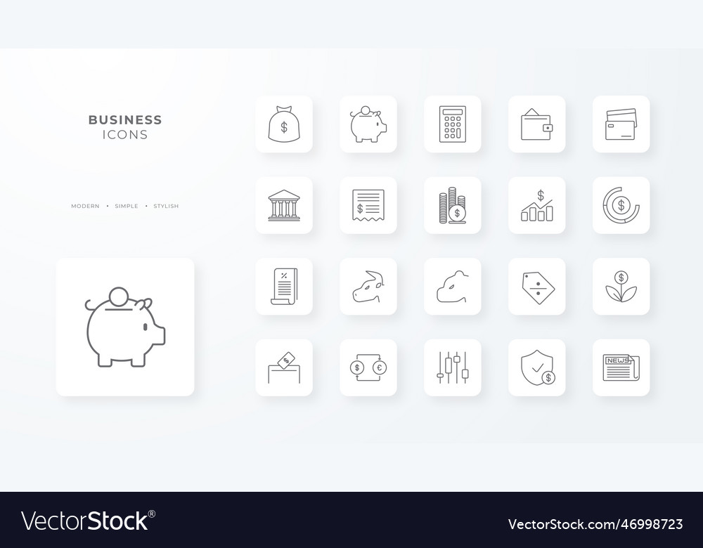 Business Icons Collection With Black Outline Vector Image