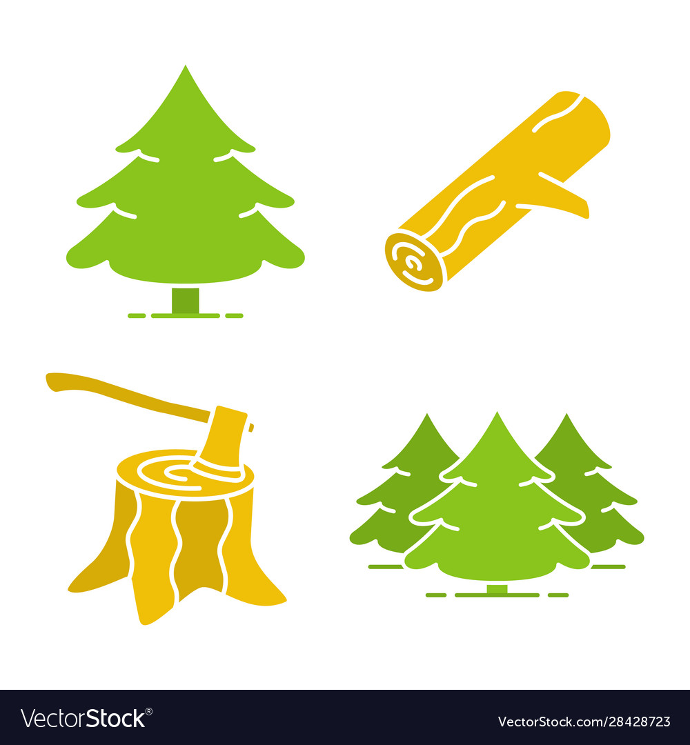 Forestry glyph color icon set Royalty Free Vector Image