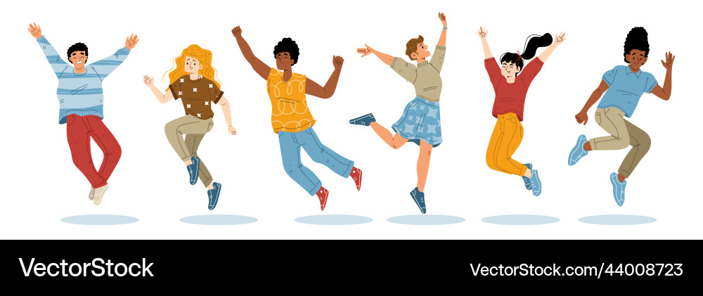 Happy people jump joy have fun Royalty Free Vector Image