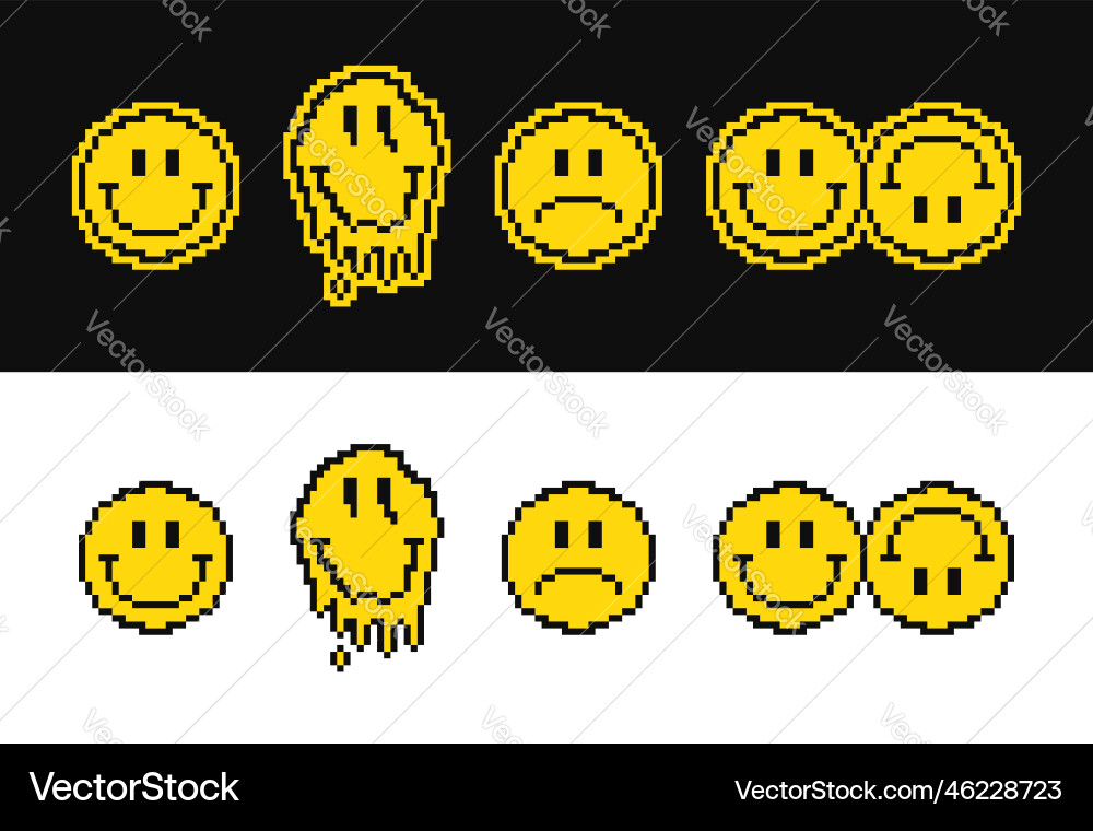 Pixel emoji smile set various art smile Royalty Free Vector