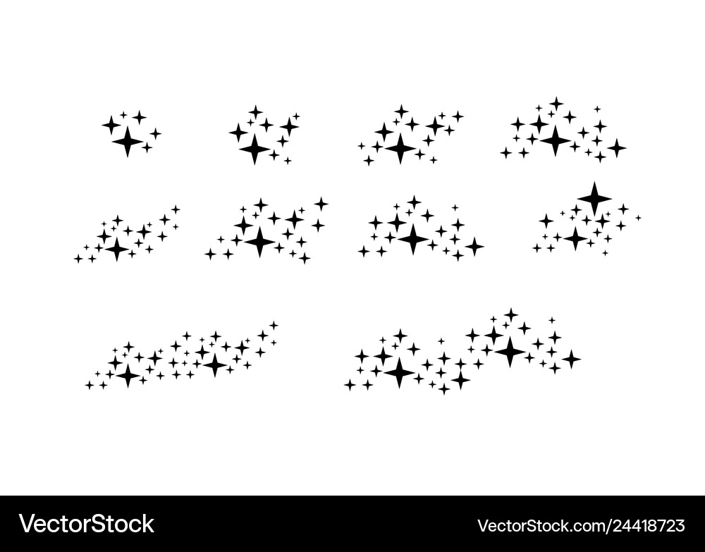 Set of falling star cloud stars isolated Vector Image