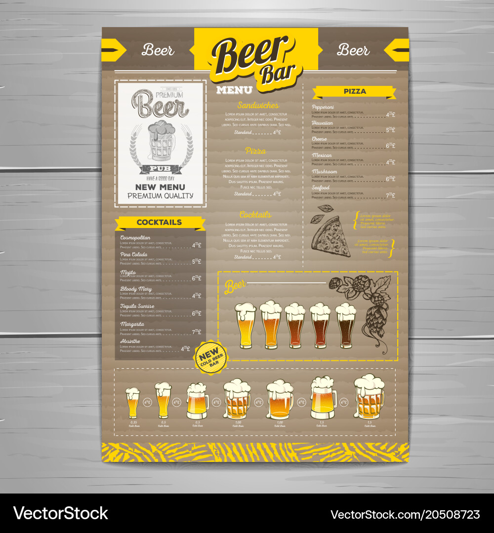 Vintage beer menu design on cardboard background Vector Image