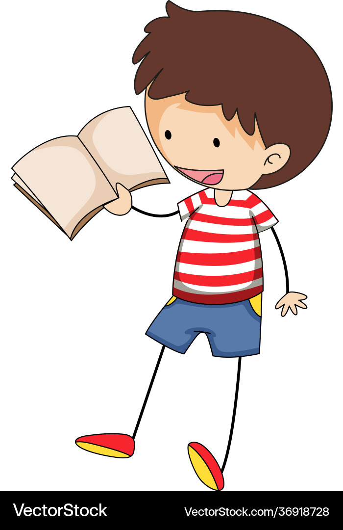 A doodle kid reading book cartoon character Vector Image