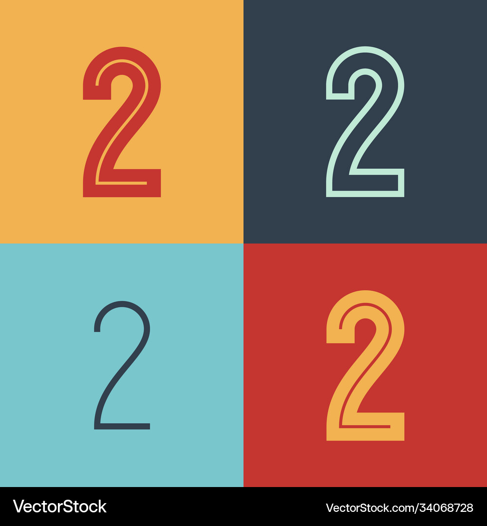 Art deco inspired number two logo set with line Vector Image