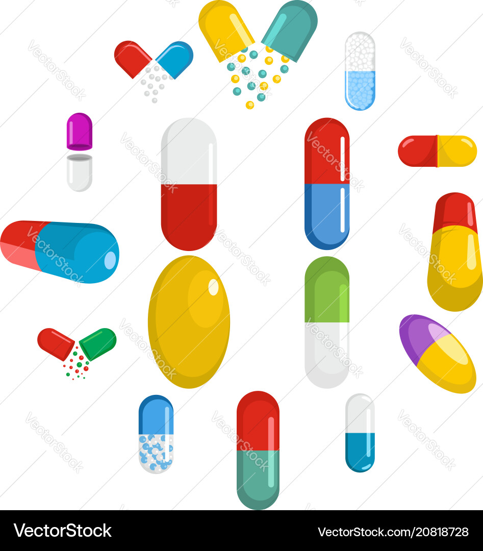 Capsule pill medicine icons set flat style Vector Image