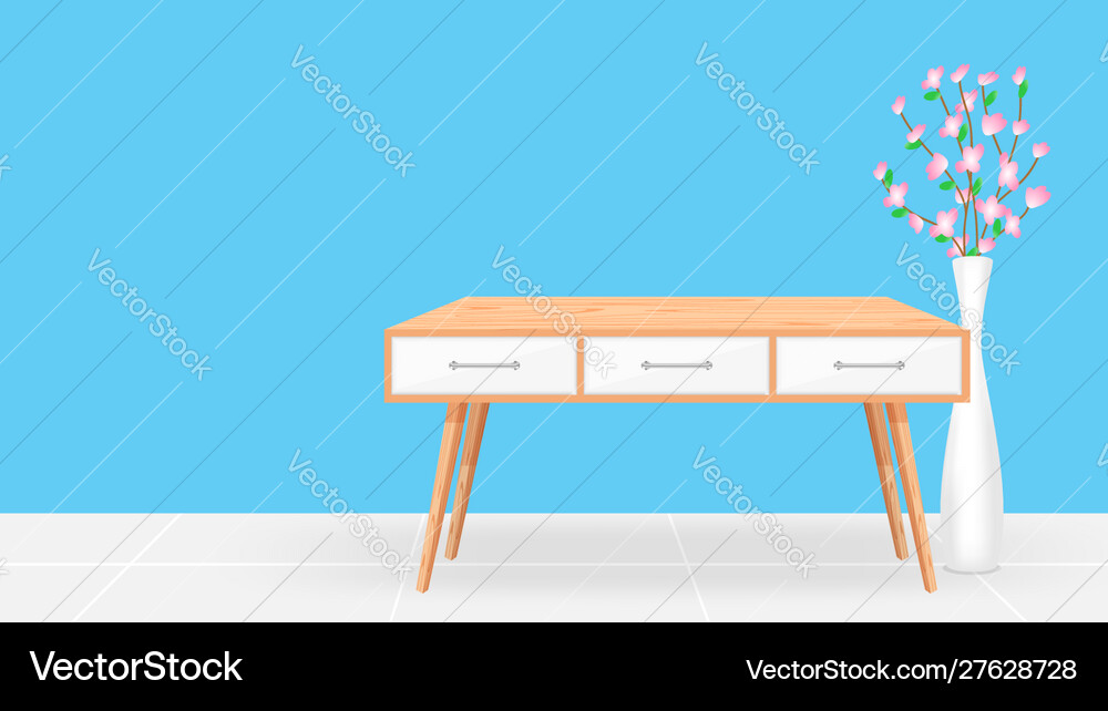 Empty wooden desk in blue room background Vector Image